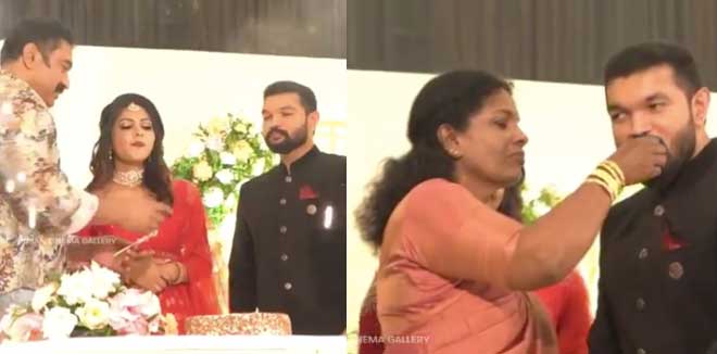 അഭയ്‌ക്കും വധുവിനും മധുരം നൽകി അച്ഛനും അമ്മയും: ബാബുരാജിന്റെ മകന്റെ ...