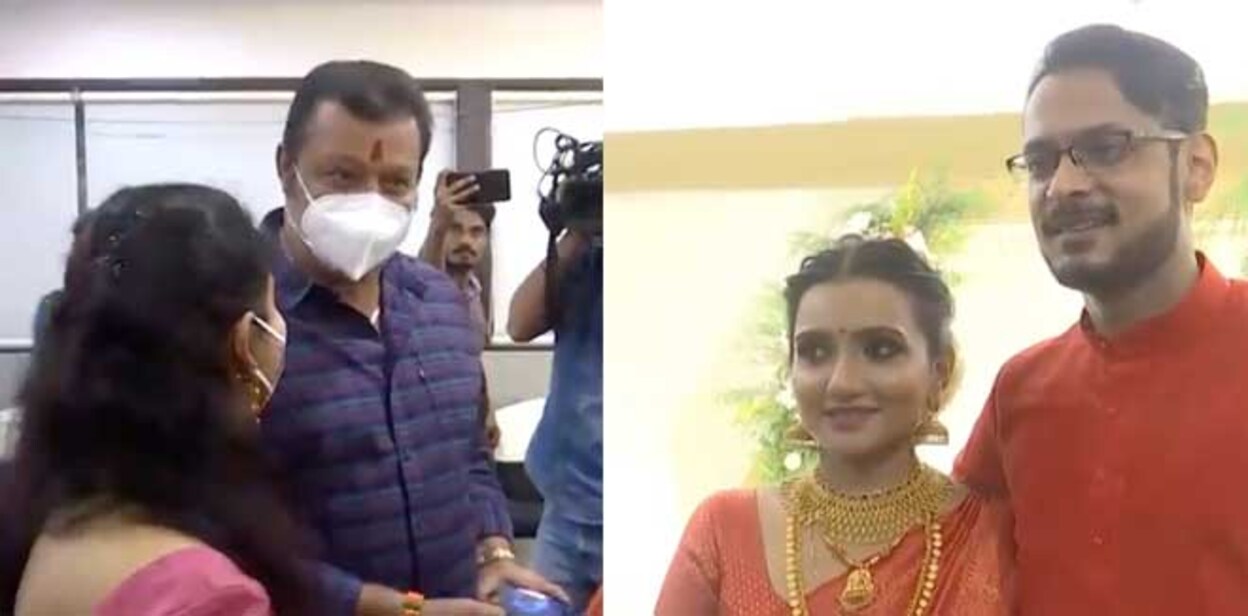 ഹൃദ്യം ഈ നിമിഷം: ദമ്പതികൾക്ക് അനുഗ്രഹവുമായി സുരേഷ് ഗോപിയും രാധികയും ...